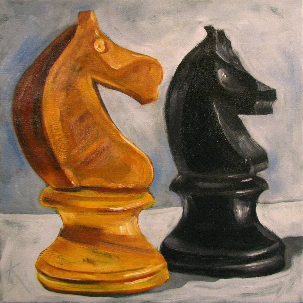 Kim Blair Artist: Still Life of Chess, Two Knights, by Canadian Artist ...