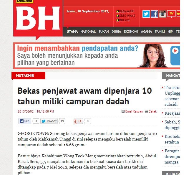 UNIT PPDa SK JUGRA: KERATAN AKHBAR: DADAH DAN PENJAWAT AWAM. APA ...
