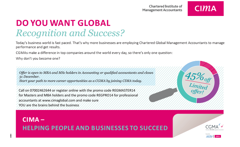 CIMA offers 45% discount and fast track route to MBAs, Msc in ...