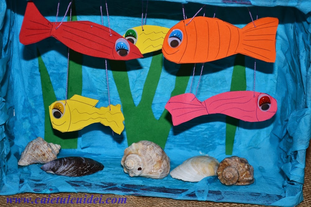 Acvariu cu pesti din cutie de pantofi si hartie cartonata - CAIETUL CU IDEI