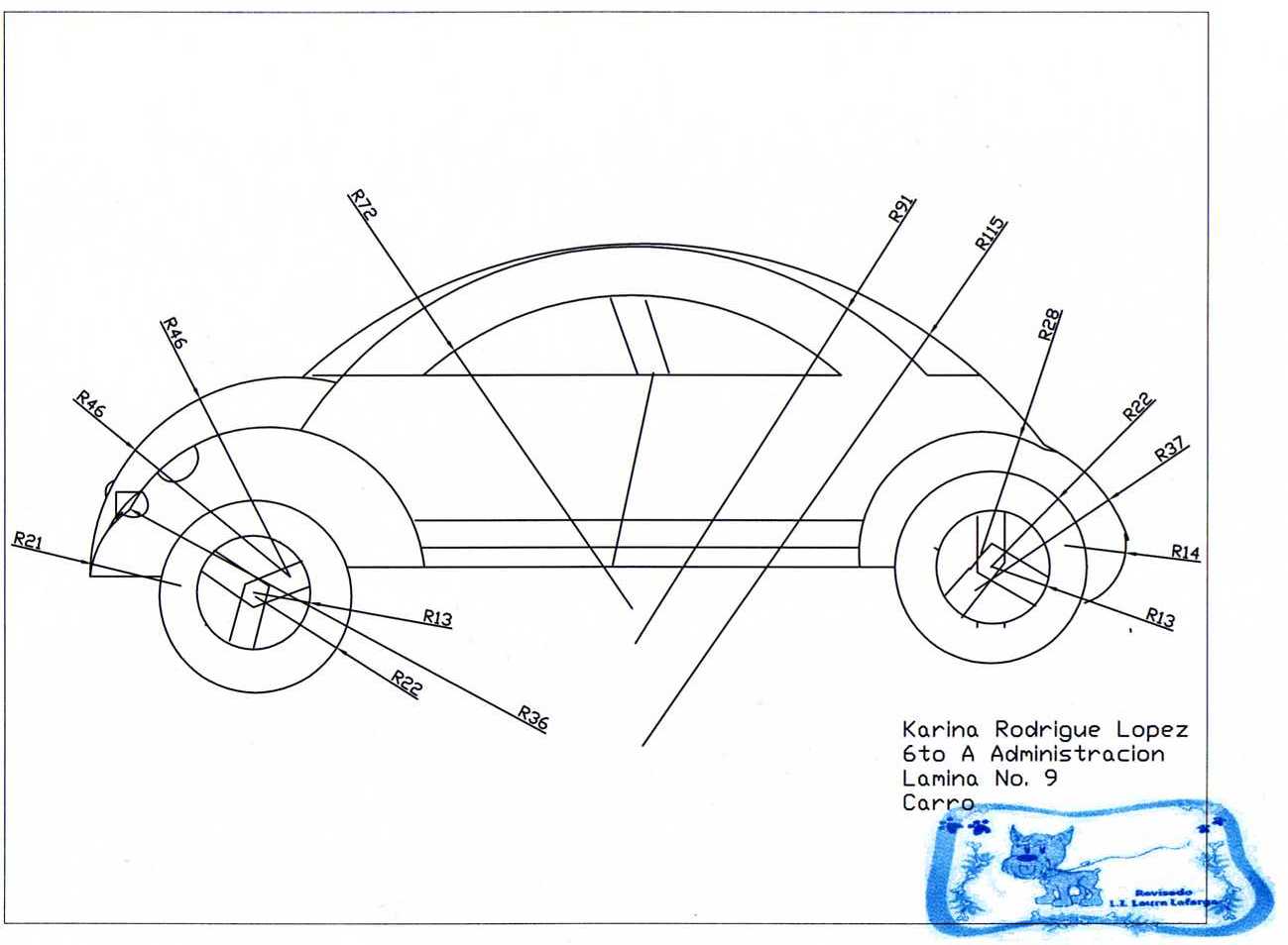 Clase de dibujo Tecnico KRL: AutoCAD Lamina No. 9 Carro