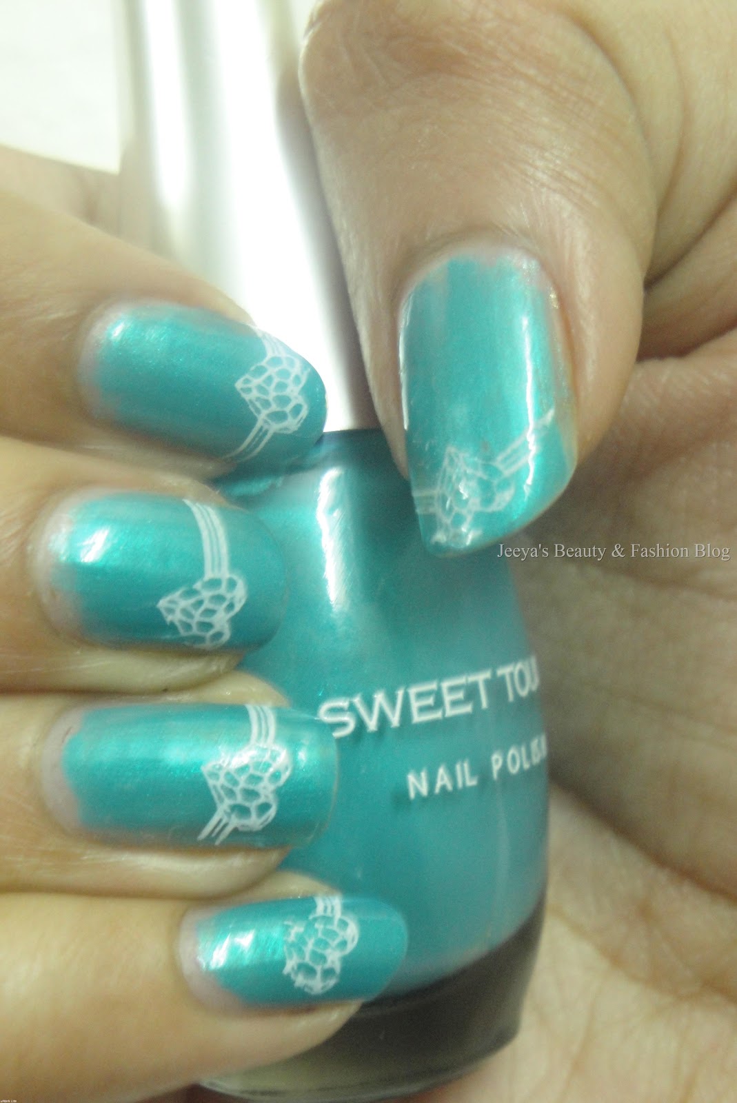Jeeya's Beauty & Fashion Blog: NOTD : Stamping over Sweet Touch Nail ...