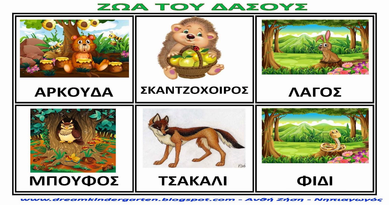 Το νέο νηπιαγωγείο που ονειρεύομαι : Πίνακες αναφοράς με τα ζώα του δάσους