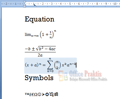Fungsi Equation & Symbols di Ms. Word - Office Praktis