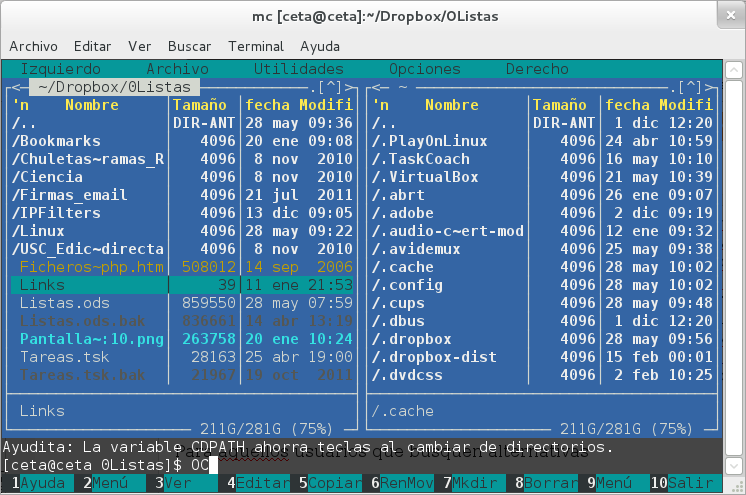 Así somos Linux: Administrador de archivos en terminal: mc
