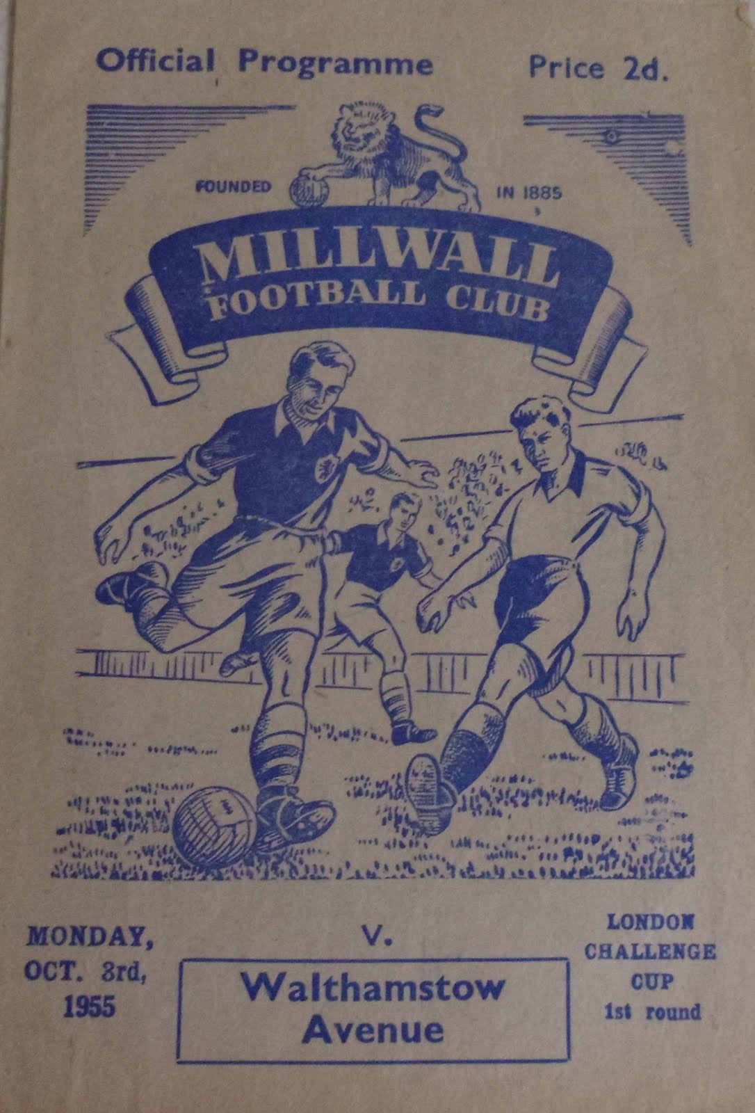 The Cold End: CLASSIC PROGRAMMES - MILLWALL V WALTHAMSTOW AVENUE - 1955
