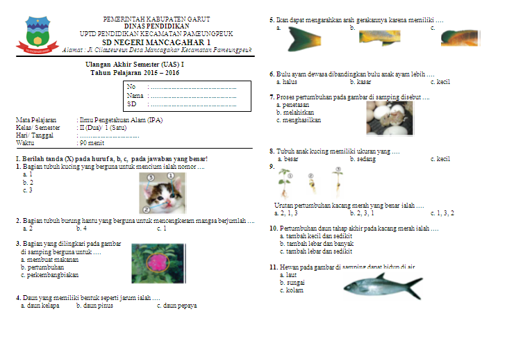 Soal UAS IPA Kelas 2 Semester 1 - Guru Guru SD