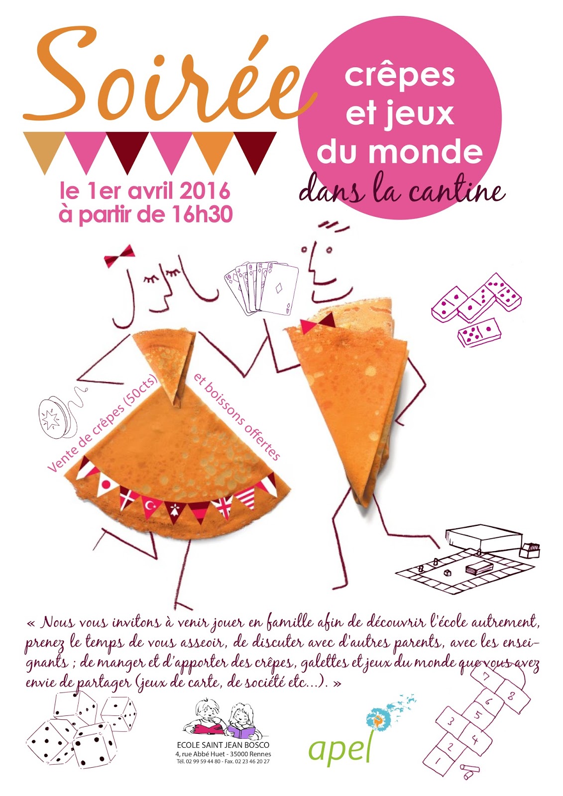 Ecole Saint Jean Bosco de Rennes: VENDREDI : C'EST SOIREE CREPES ET JEUX