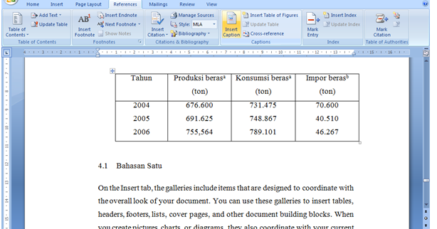 Cara membuat Daftar Table di Ms.word