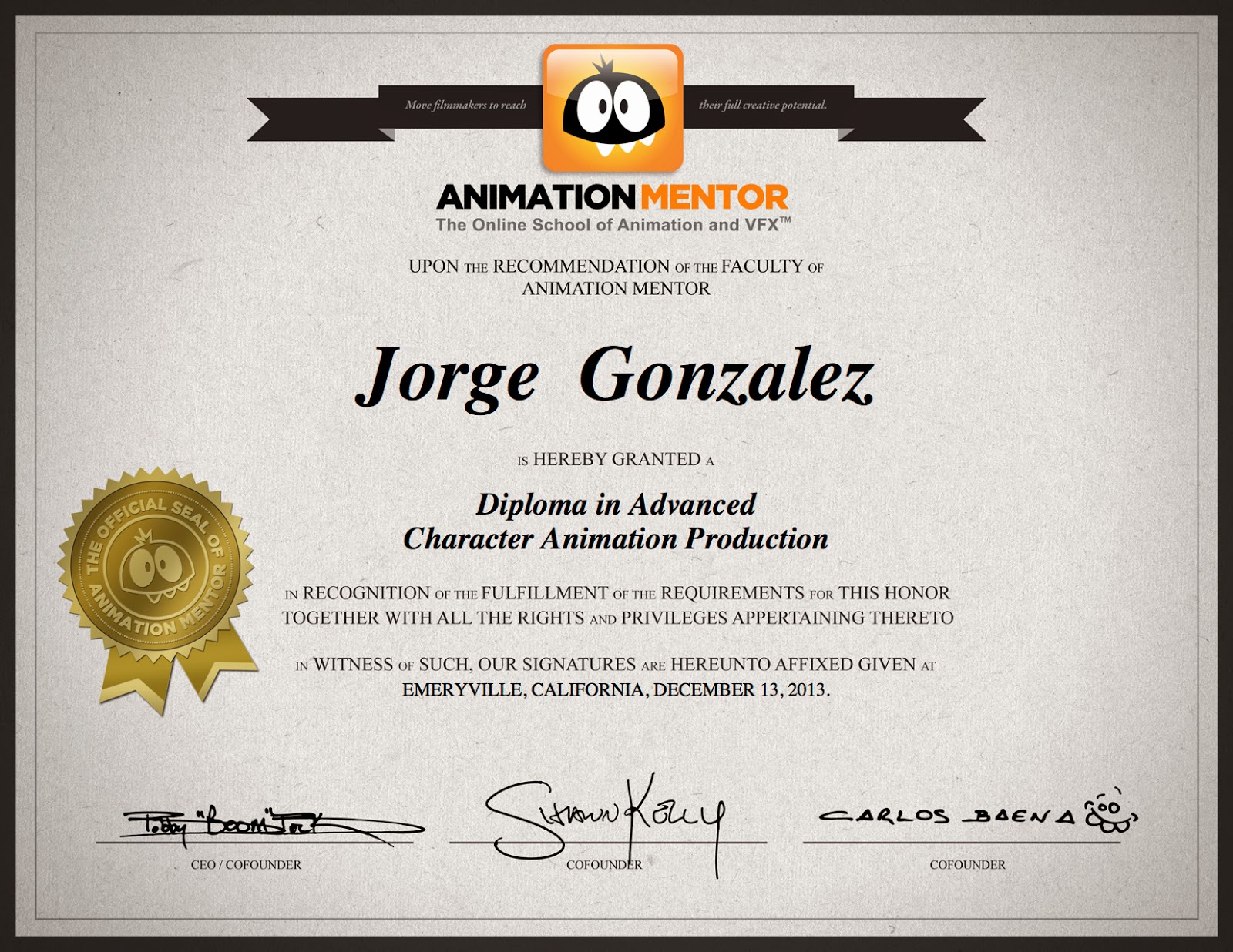 Jorge's playground: My diploma from Animation Mentor