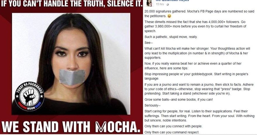 MJ Reyes Challenges Anti-Mocha FB User to Gather 3 Million Signatures ...