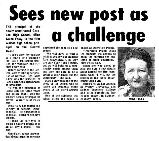 Gorokan High School: Press: 1977 Miss Foley appointed new principal
