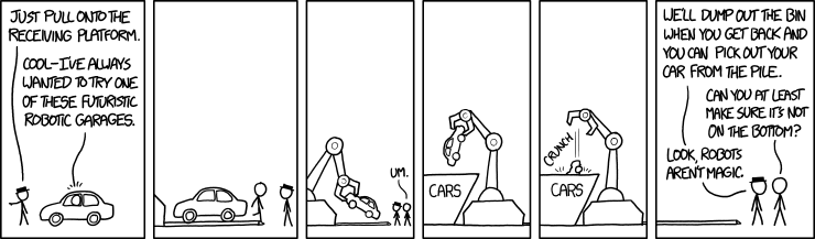 XKCD Isn't Funny: XKCD Isn't Funny - #1652 - Robotic Garage & #1653 - Conditionals