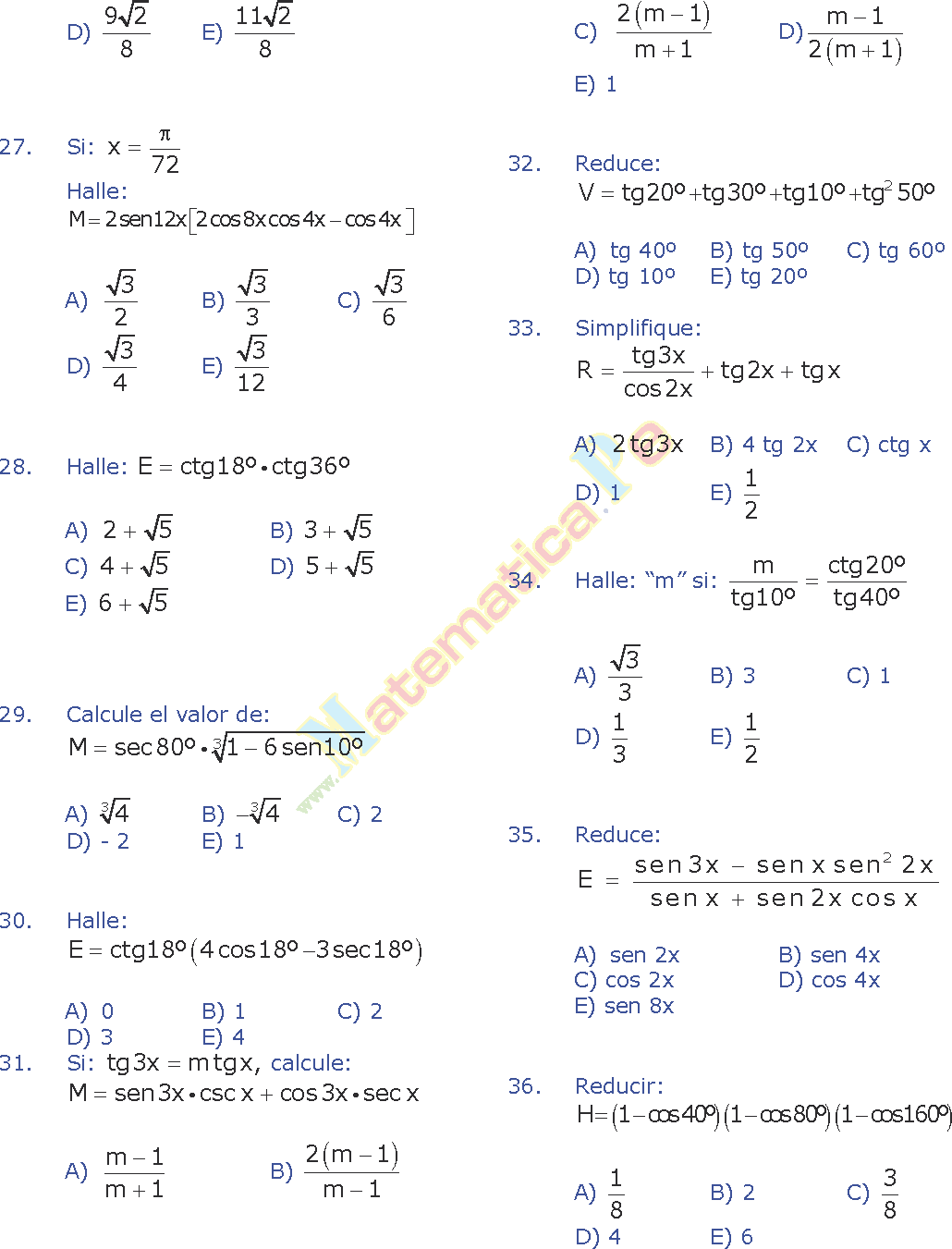 FUNCIONES TRIGONOMÉTRICAS DEL ARCO DOBLE Y MITAD PROBLEMAS RESUELTOS
