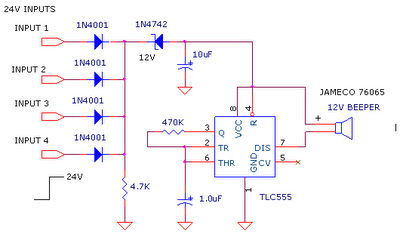 24V DC Powered Beeper with 4 Separate Inputs - Electronic Circuit