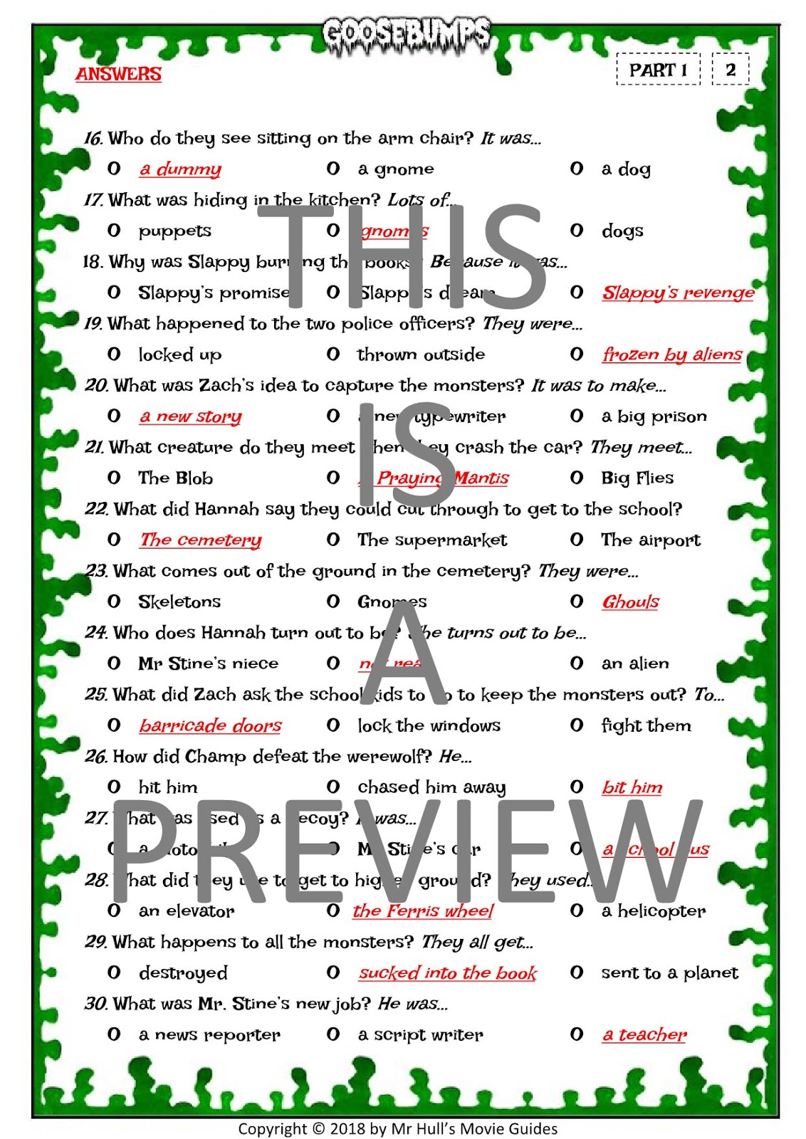 Goosebumps Movie Guide + Activities - Answer Key Included (Color + B&W ...