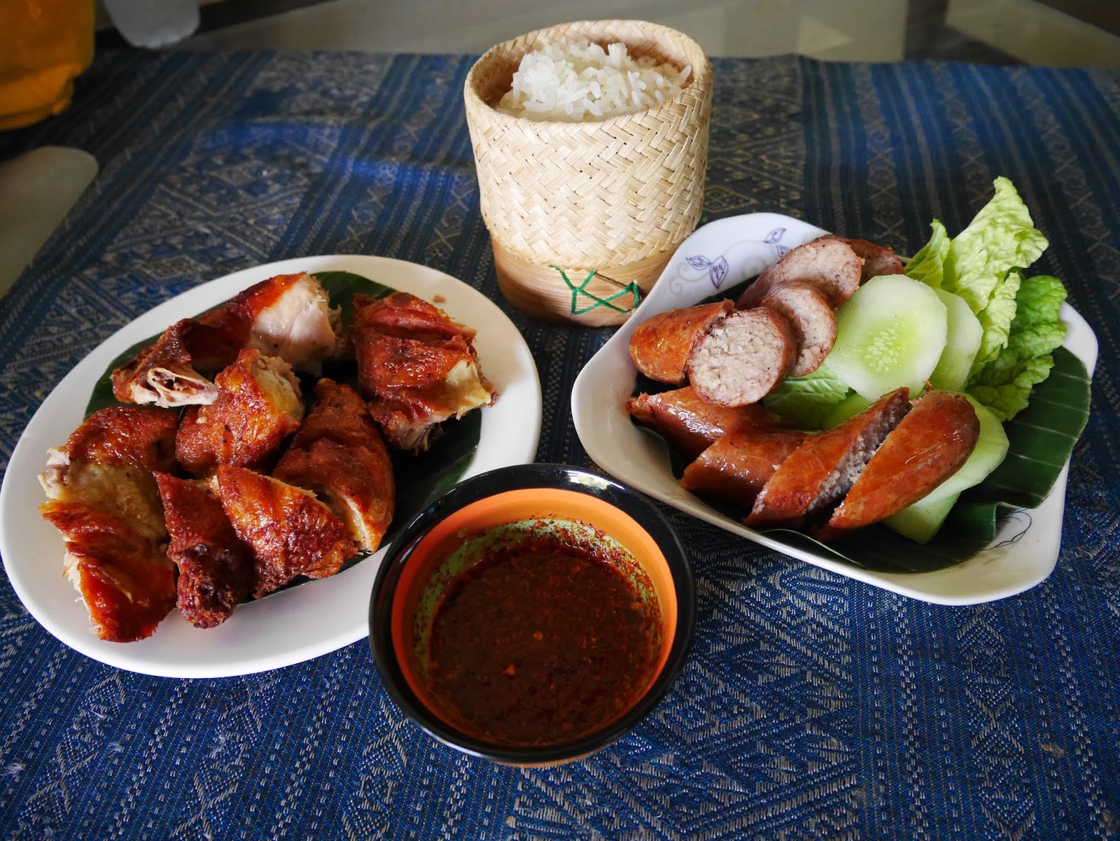 The BEST fried chicken and Lao sausage - Papaya Salad Restaurant, Luang ...