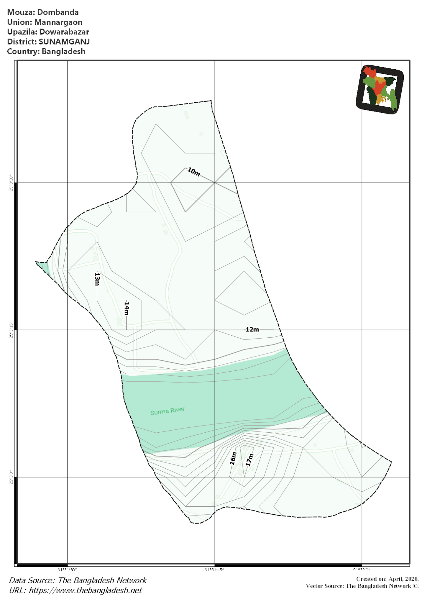 Map of Dombanda Mouza, Dowarabazar, Sunamganj
