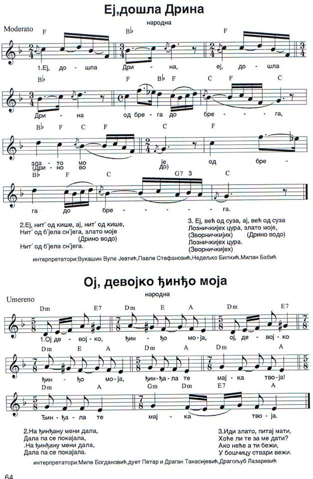 NOTE | DOMACE I STRANE: EJ DOŠLA DRINA / OJ DEVOJKO ĐINĐO MOJA NOTE ...