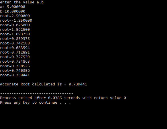 free coding: bisection method in c