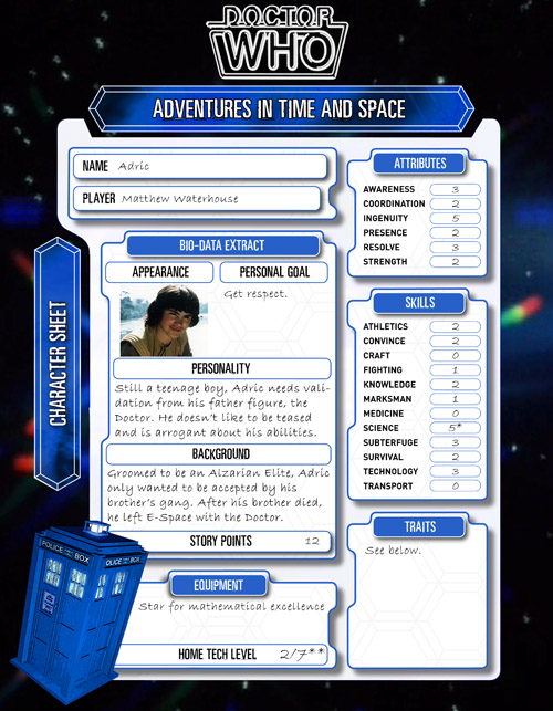 Adric: The Character Sheet