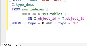 Microsoft Business Intelligence: Get the all heap table from a database in sql server