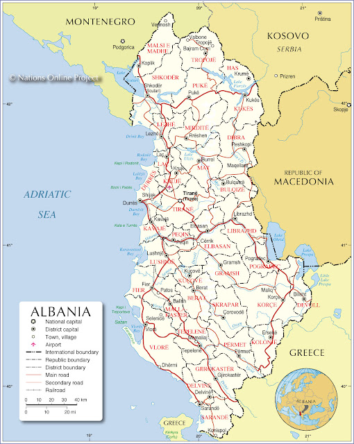 Albanien - Geografiske Kort over Albanien