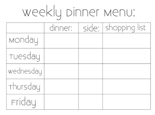 Sew Much Sunshine [to the square inch]: Weekly Dinner Menu: Free Printable