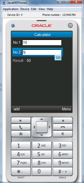 Calculator Application > Java ME