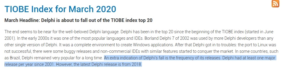 TIOBE Index: Delphi вот-вот выпадет из топ-20