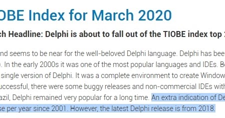 TIOBE Index: Delphi вот-вот выпадет из топ-20