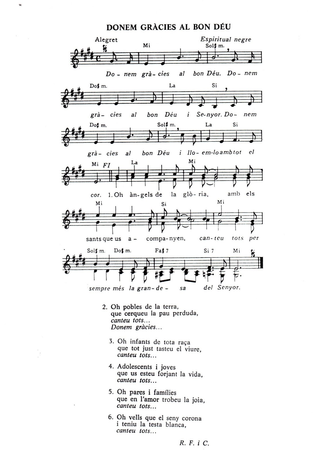 Cant d'acció de gràcies a Déu: Donem gràcies al bon Déu...