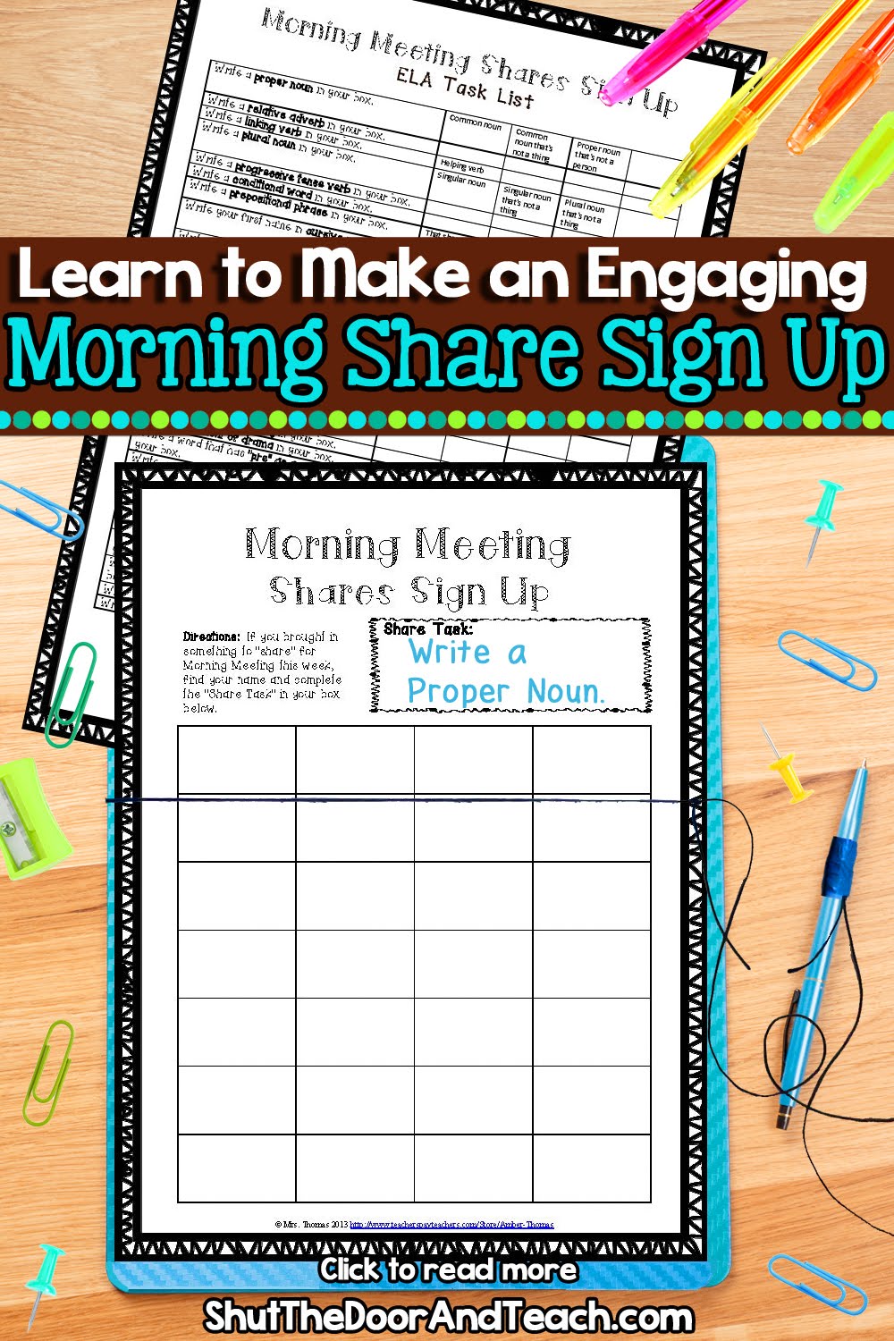 Shut the Door and Teach: Morning Meeting: Shares Tasks
