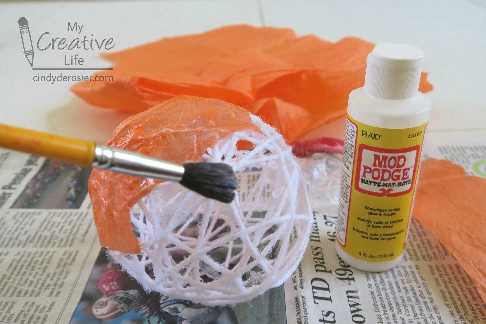Cindy deRosier: My Creative Life: Tissue Paper Yarn Pumpkin
