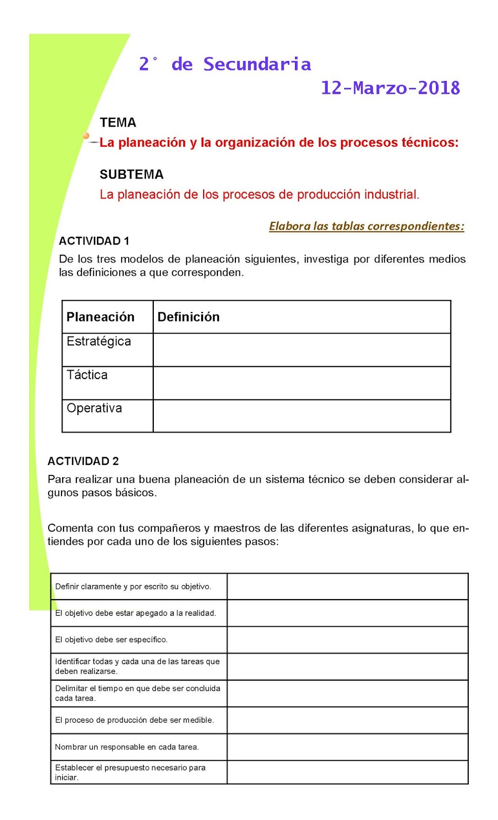 Actividades a realizar para el 2° de SECUNDARIA del C.E.B.E.CH.