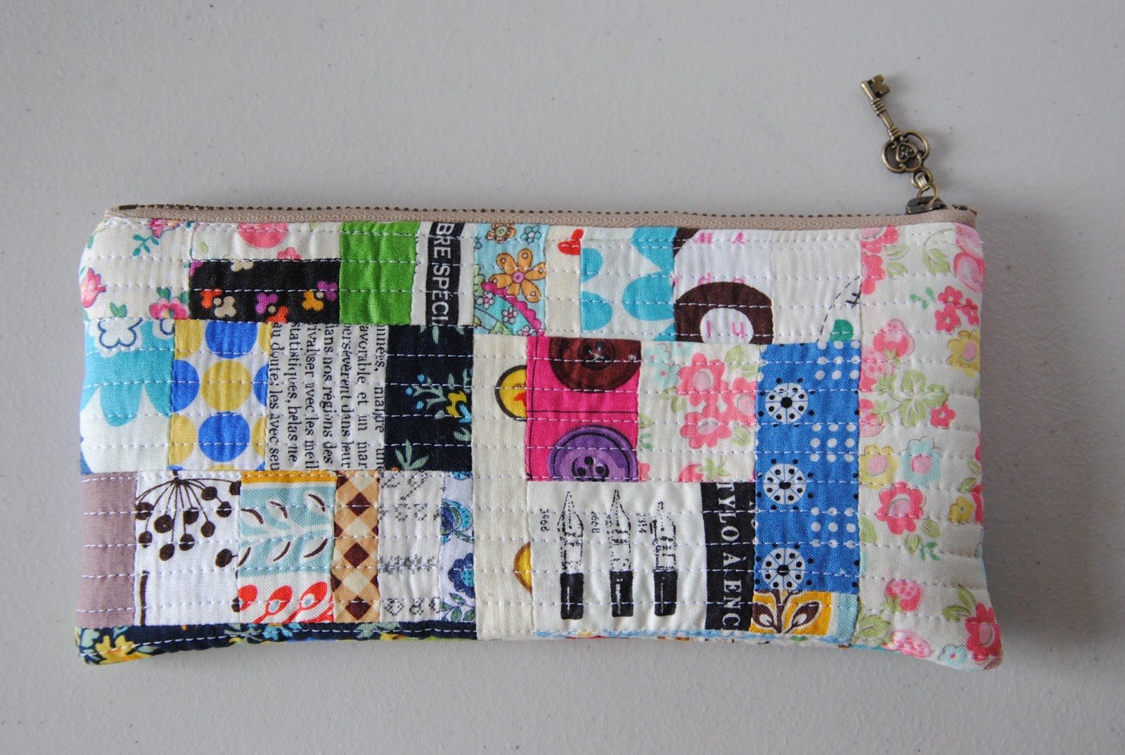1/4" mark: Patchwork Style Zippered Pouch