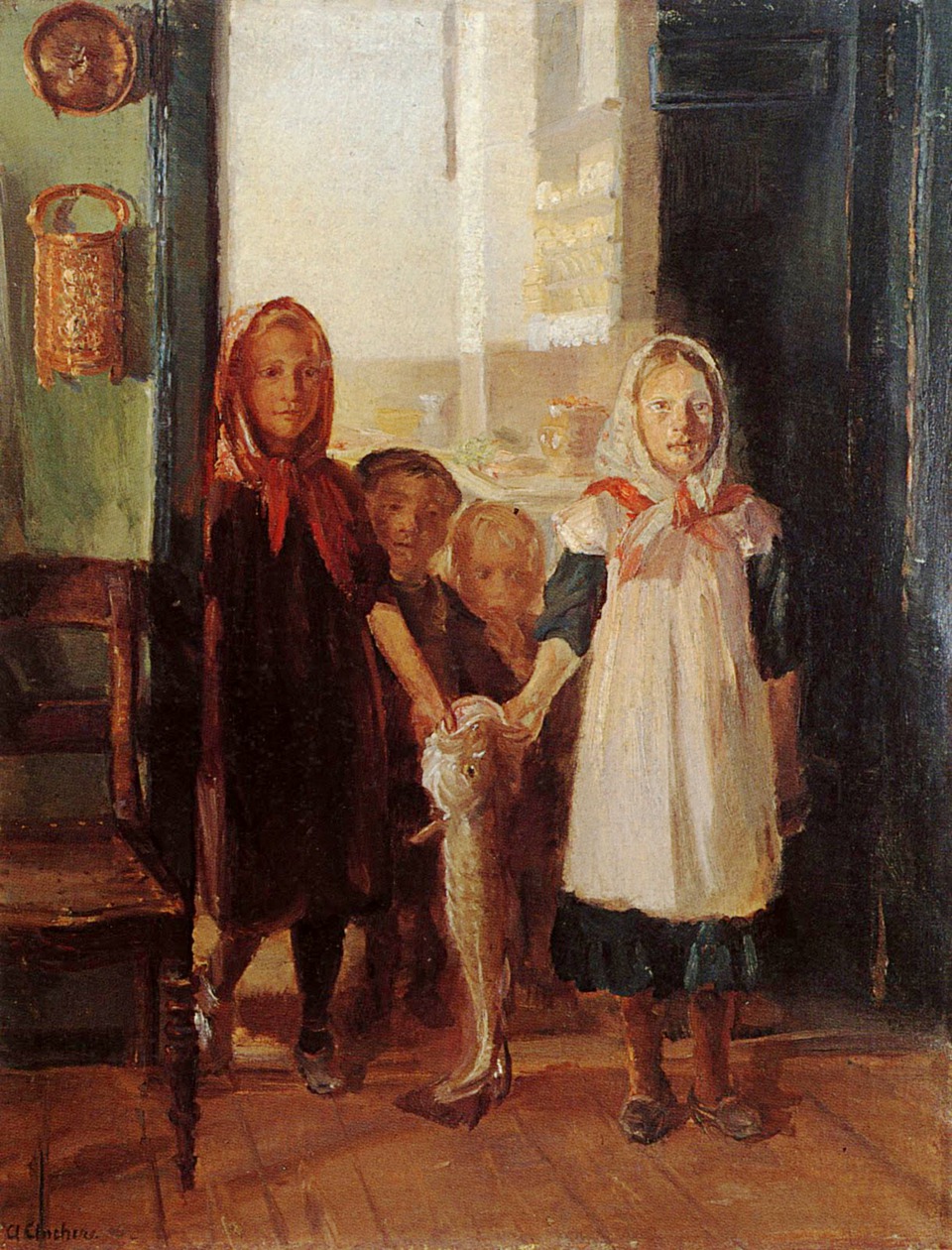 Anna Ancher: Småpiger med en torsk