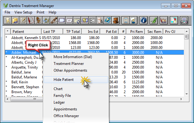 Dentrix Tip Tuesdays: Hiding a Patient on the Treatment Manager List