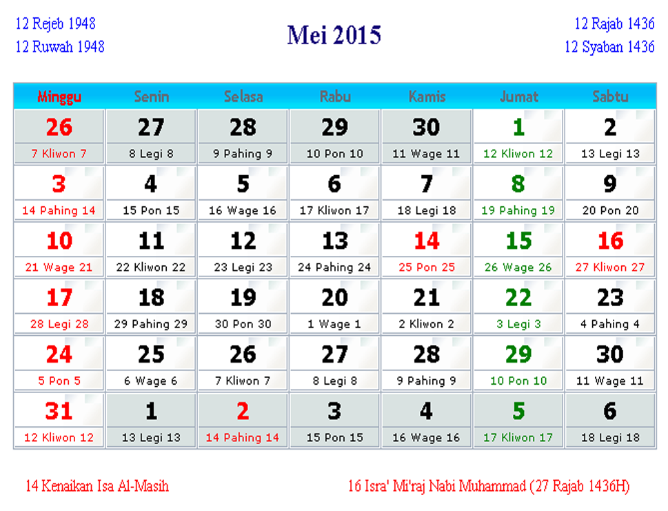 Gambar Kalender Indonesia Tahun 2015 » Foto Gambar Terbaru