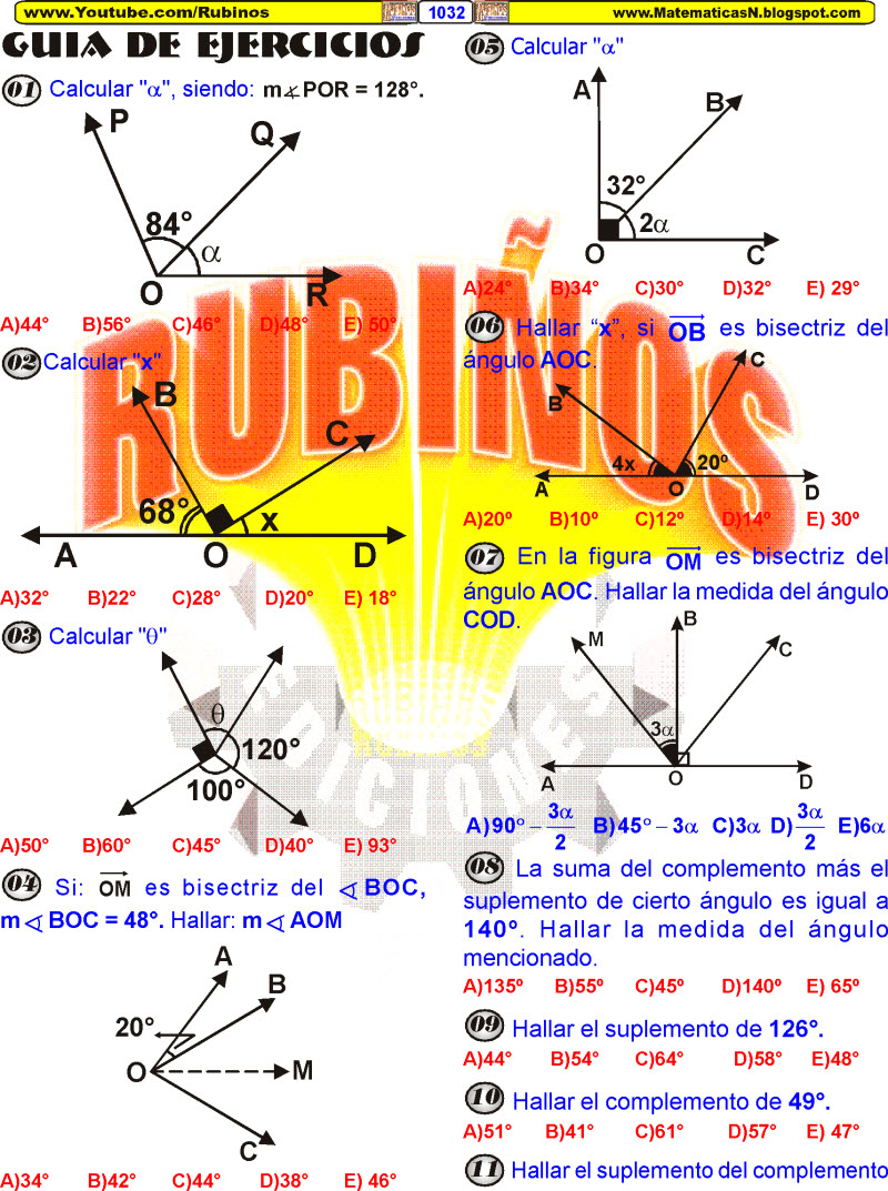 ÁNGULOS NIVEL BASICO DE GEOMETRIA MATEMÁTICAS DE SECUNDARIA GUIA CON ...