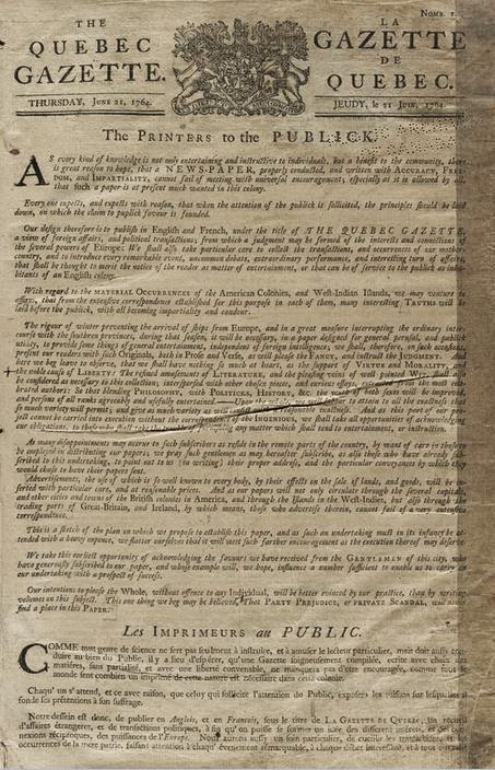 Le temps du papier: Le premier journal: La Gazette de Québec
