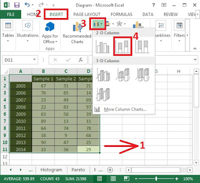 Cara membuat diagram batang bertingkat di Microsoft Excel 2013