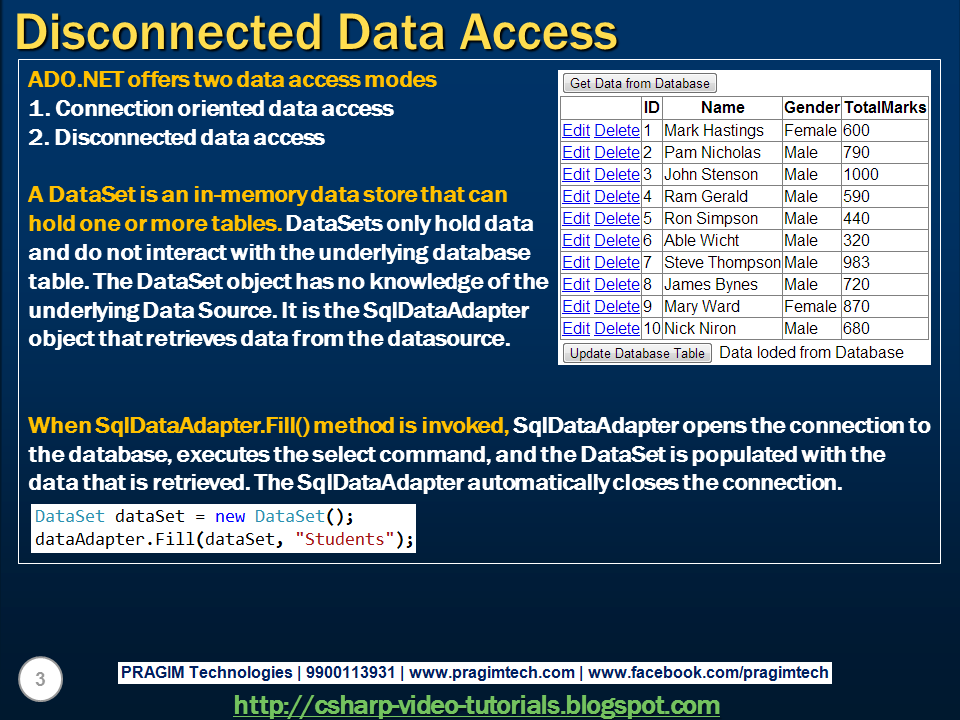 Sql server, .net and c# video tutorial: Part 15 - Disconnected data ...