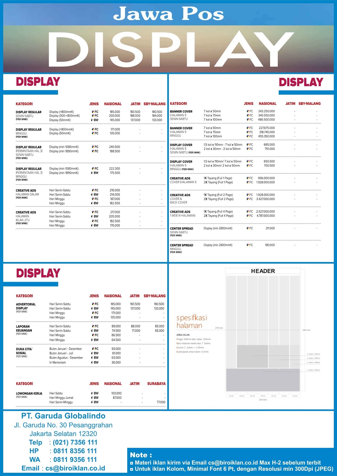 DAFTAR HARGA IKLAN KORAN JAWA POS GROUP 2017 - BIRO IKLAN KORAN KOMPAS