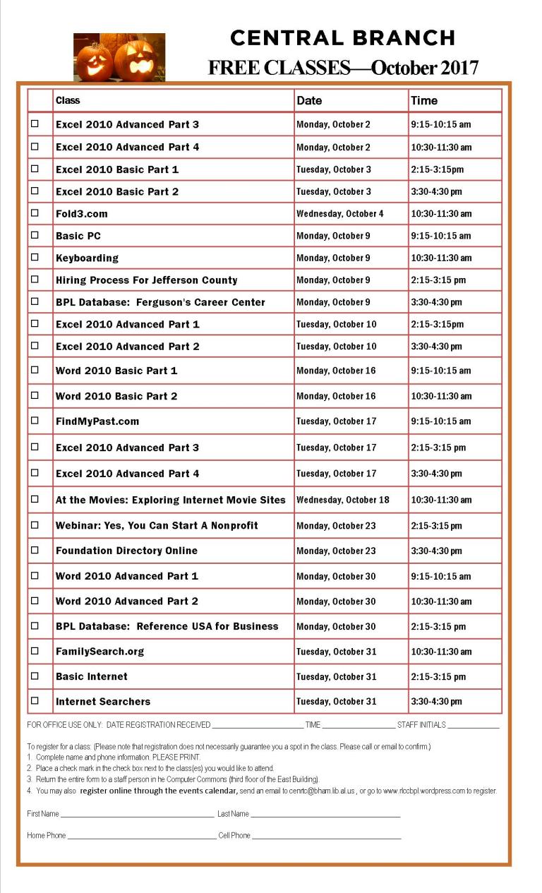 Free Computer Classes in October at Central Library