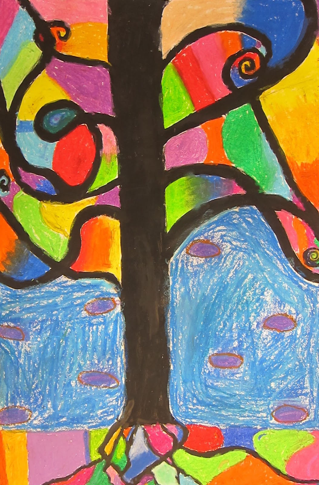 Art is Basic-- Art Teacher Blog: Abstract Oil Pastel Trees-- 4th/5th grade