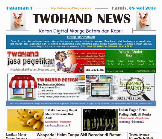 Koran Batam Pos Kamis 08 Mei 2014 - Lowongan Kerja Batam 2015