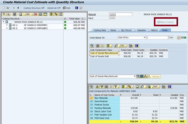 Product Costing using SAP: Mixed Costing