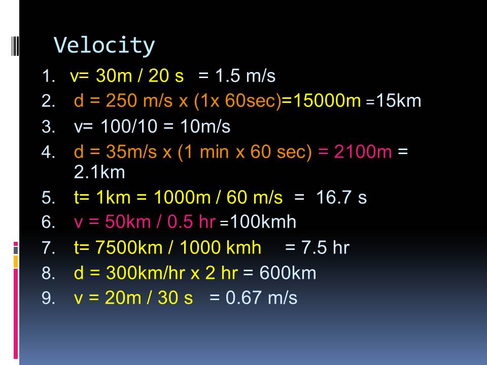 Y11 Additional GCSE Physics: Velocity Calculations