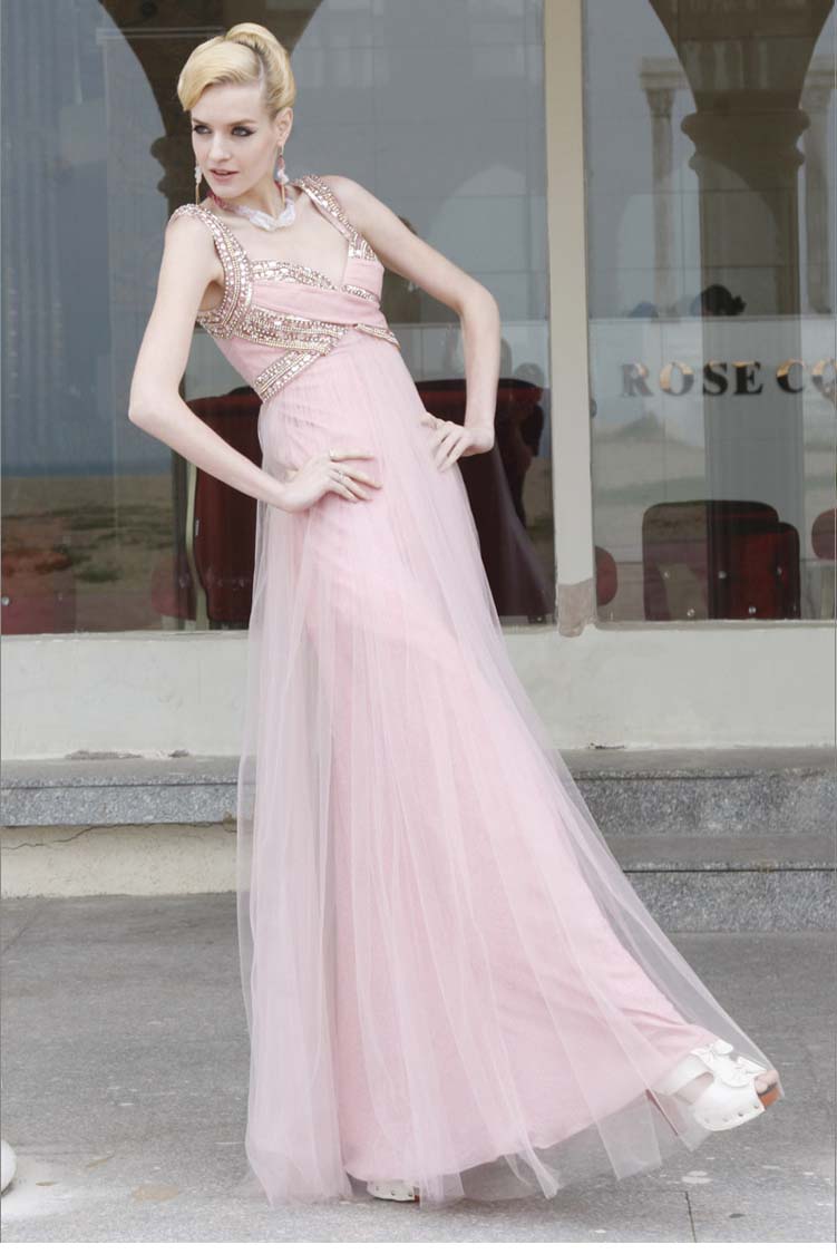 Coiffurete Dance: Robe de soirée rose longue